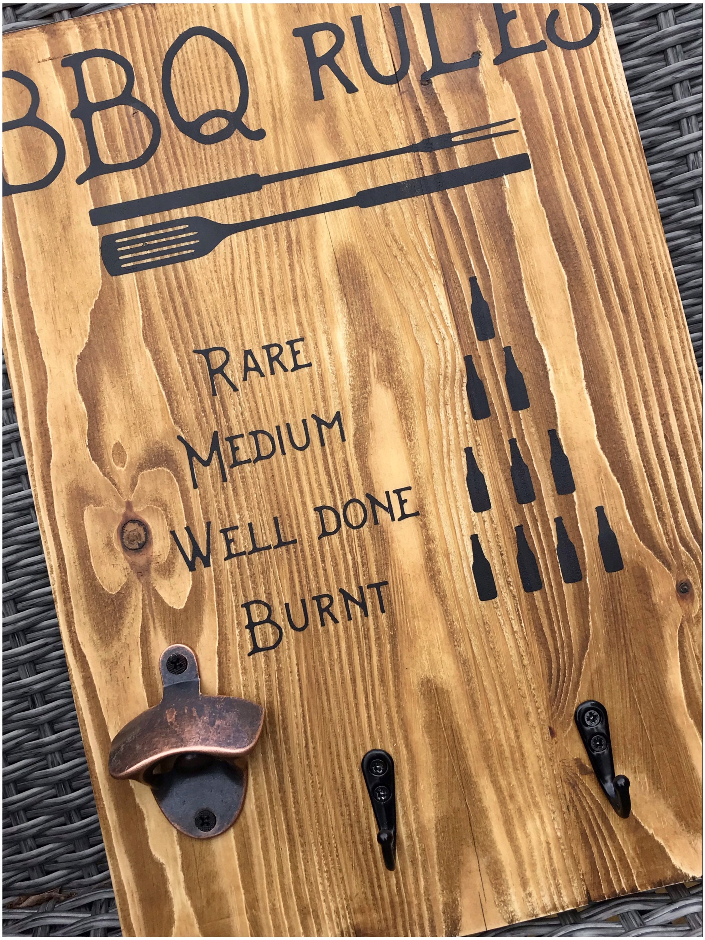 Personalised Bbq Sign With Hooks and Bottle Opener , BBQ King Sign, BBQ ...