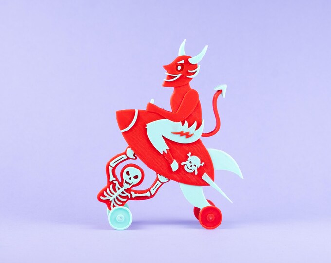 LIMIT ONE Devil Riding Rocket on Wheels Red and Mint Green Vintage ...
