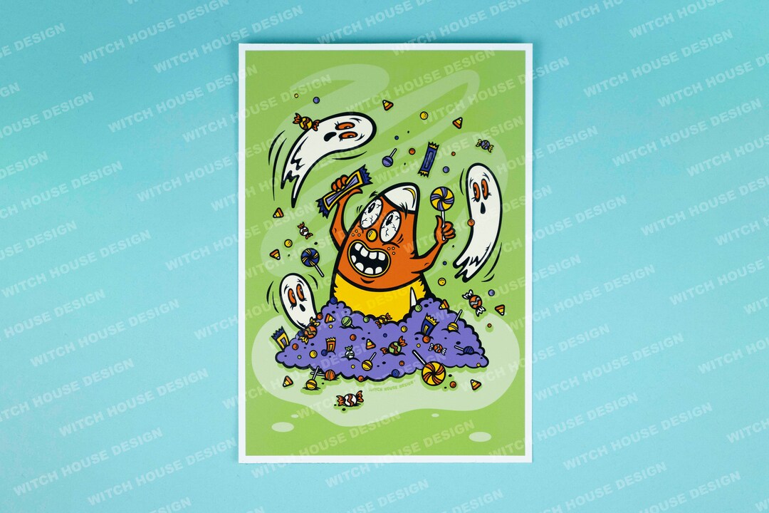 Halloween "candy Corn Craze" 5x7 Print Witch House Design - Etsy