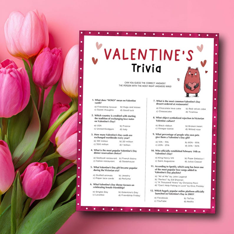 Printable Valentine's Day Trivia Game, Valentines Game, Valentines ...
