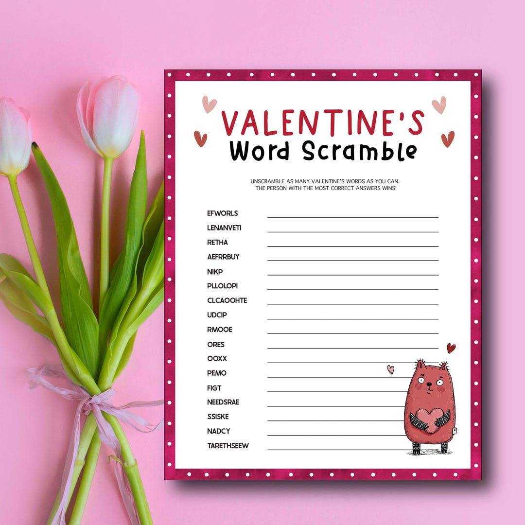 Valentine's Day Word Scramble Game, Printable Classroom Activity (PDF ...
