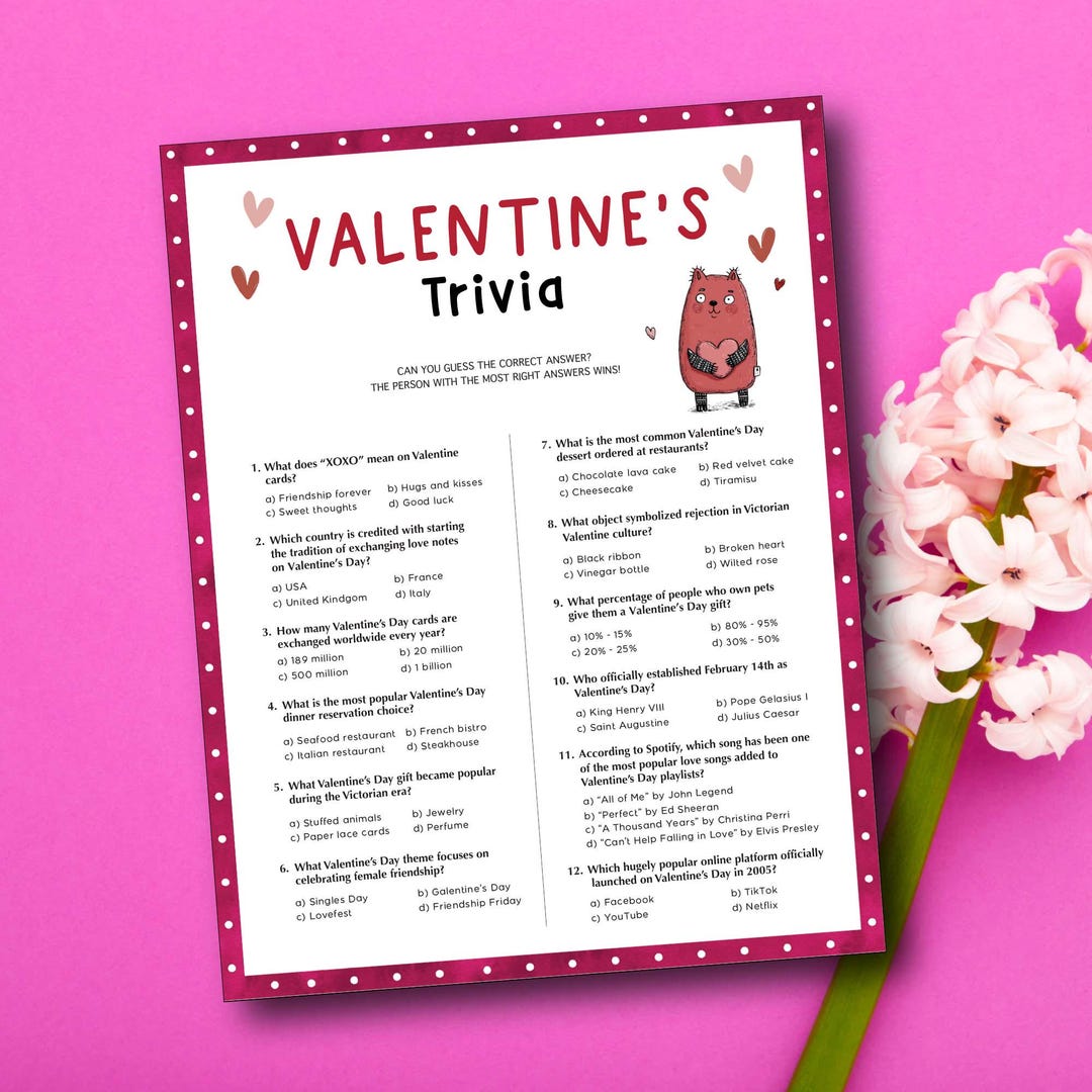 Printable Valentine's Day Trivia Game, Valentines Game, Valentines ...