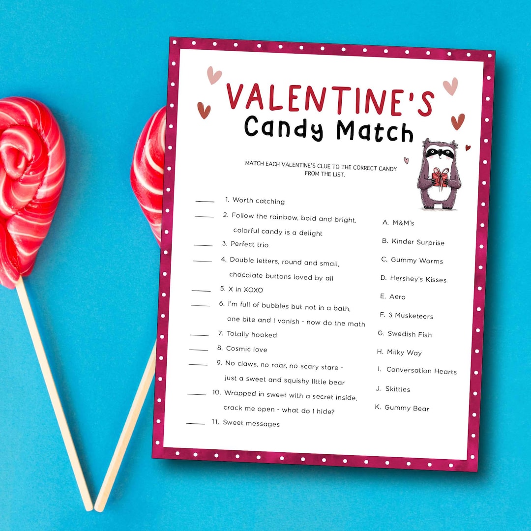 Valentine's Day Candy Match Game | Printable Classroom Activity (PDF ...