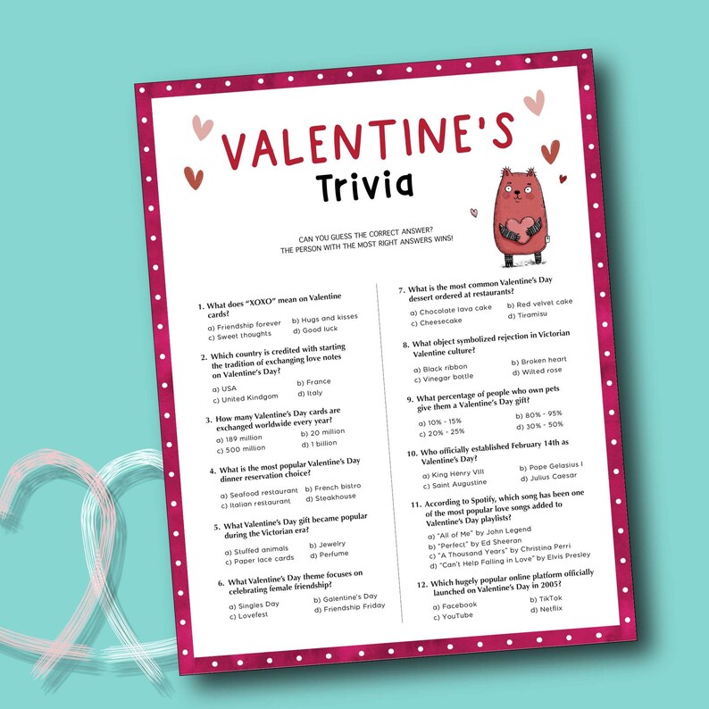 Printable Valentine's Day Trivia Game, Valentines Game, Valentines ...