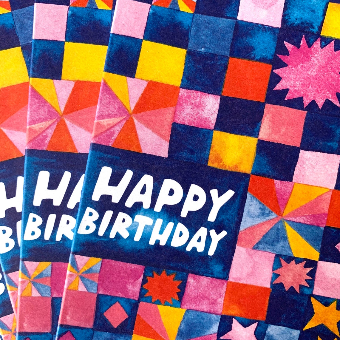Happy Birthday Quilt Card Birthday Card Recycled Birthday - Etsy