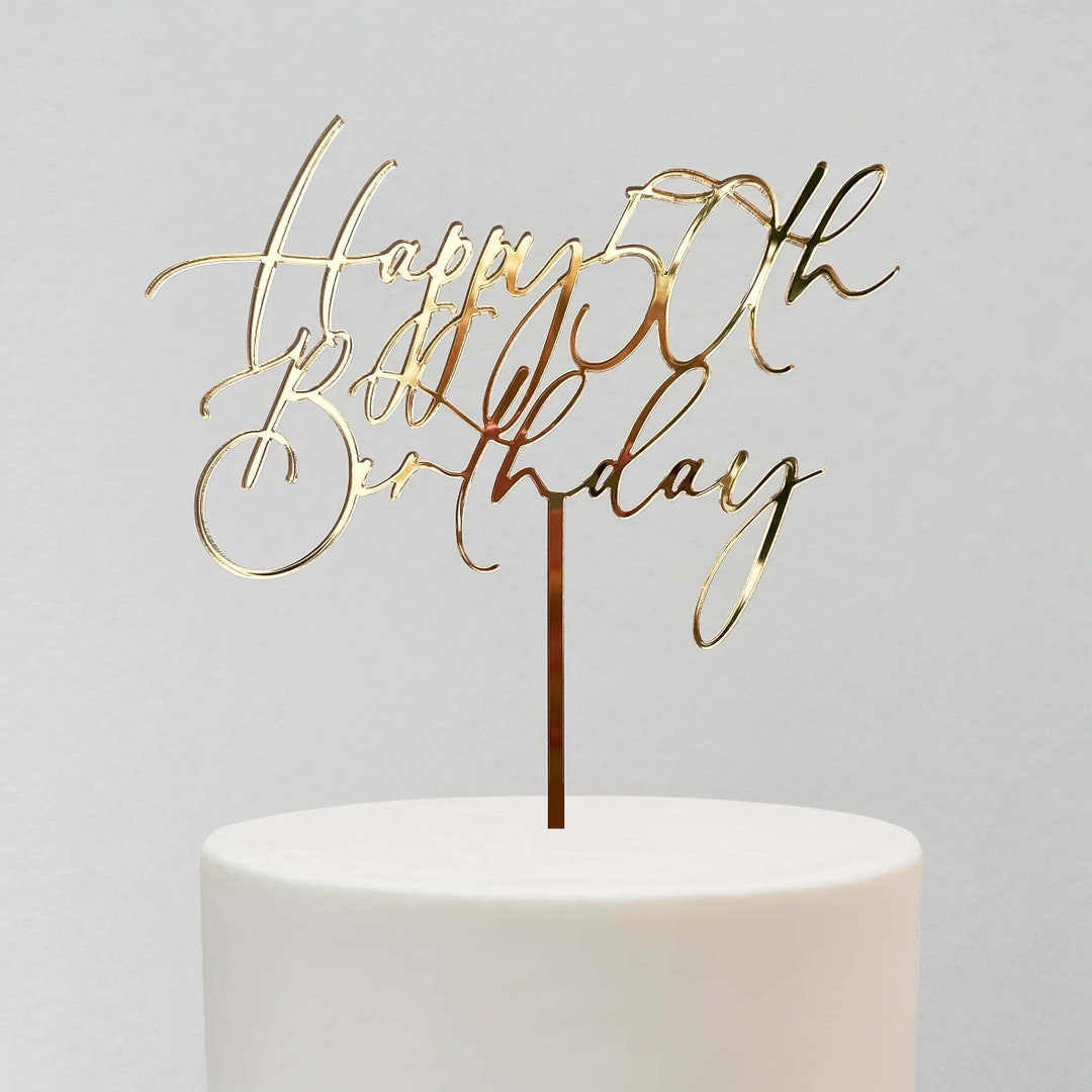 Happy 50th Birthday Cake Topper Decoration | Acrylic | Rustic Wood ...