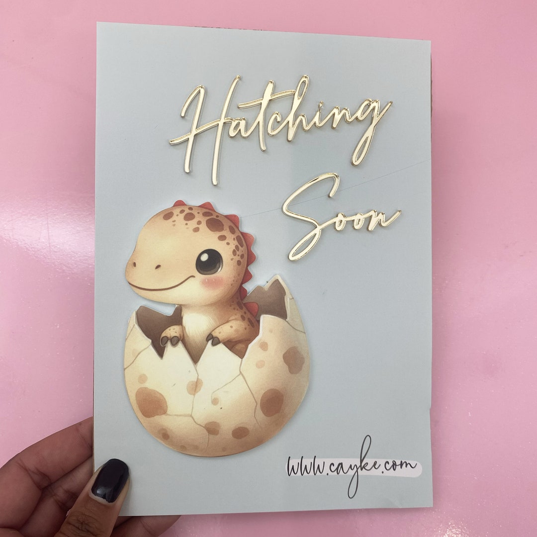 Acrylic Hatching Soon Cake Charm and Brown Dinosaur Egg Cake Decoration ...