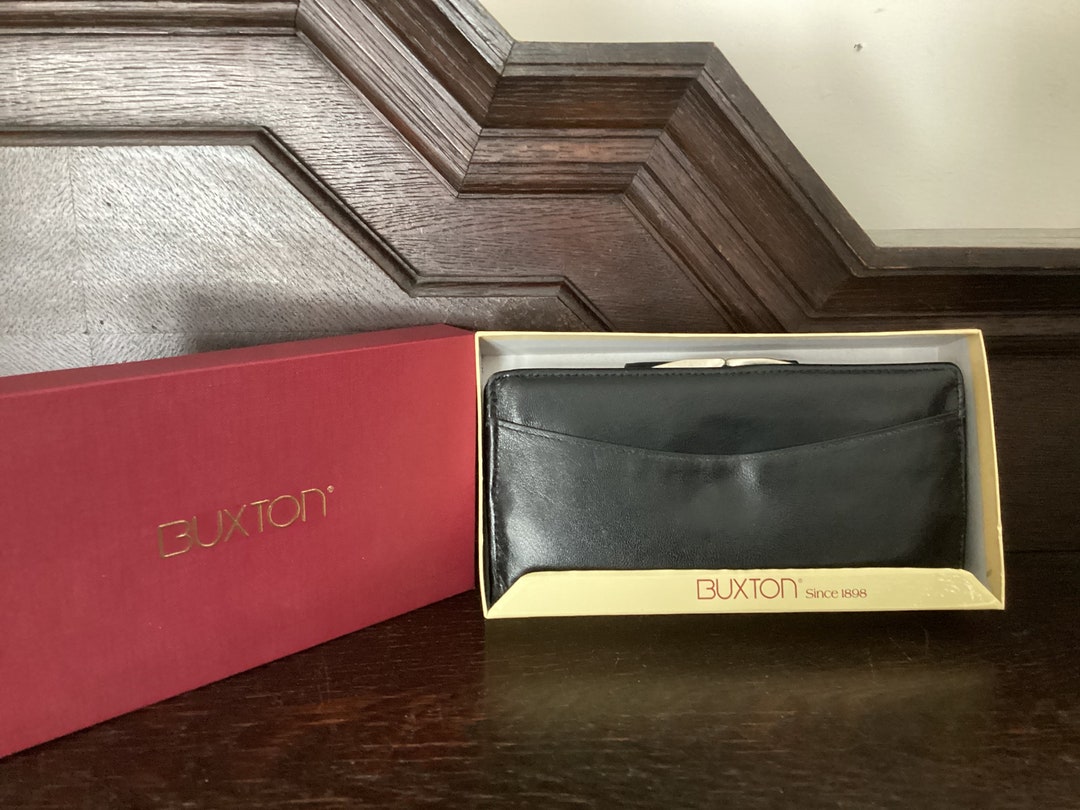 Sale***vintage BUXTON Black LEATHER Billfold/clutch Original Box Many ...