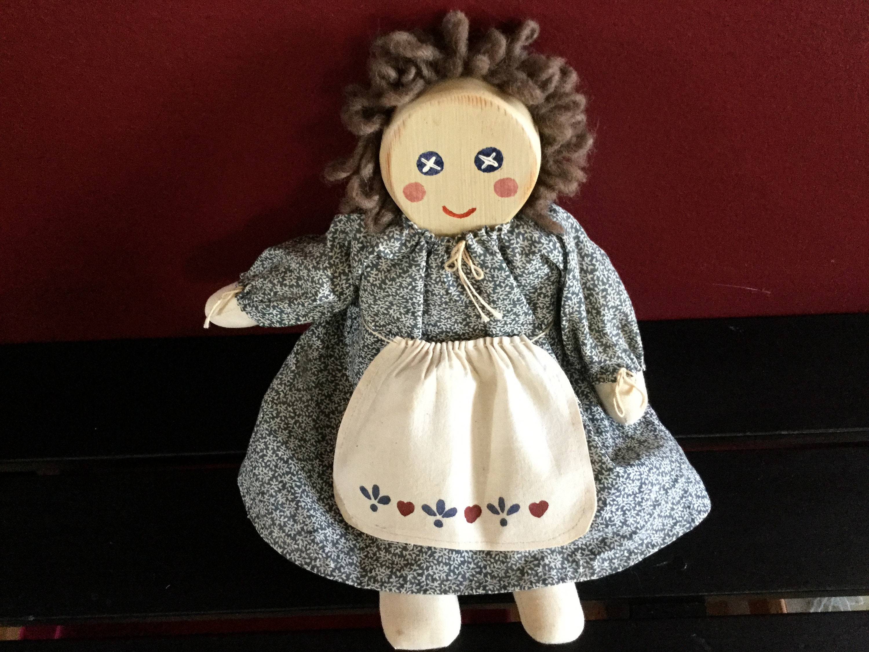Sale****vintage Handmade AMERICANA DOLL Yarn Hair on Wood Head and ...