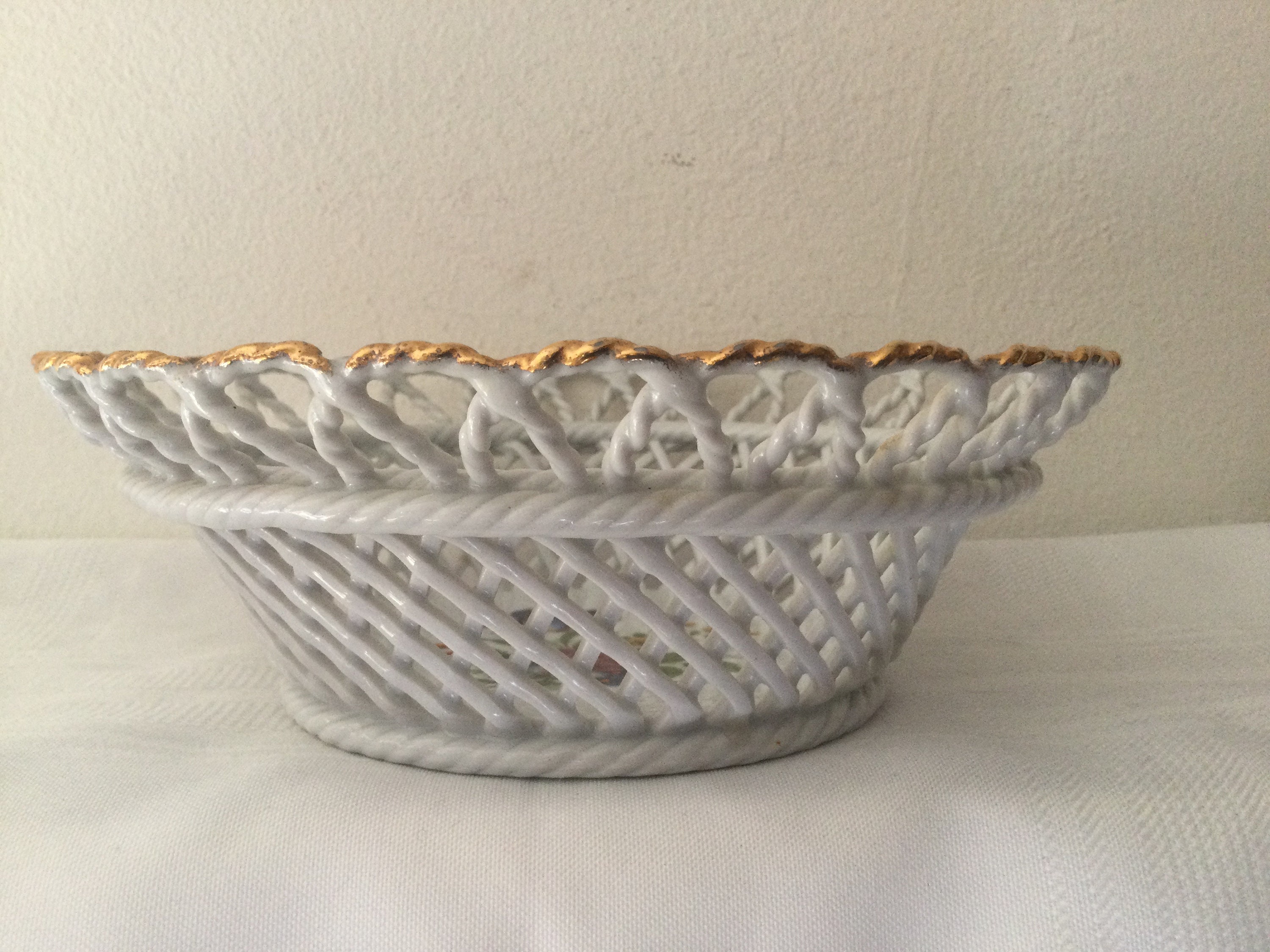 Vintage ROMANIA BASKET WEAVE Bowl Handpainted Open Weave Bowl - Etsy