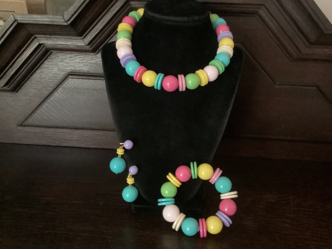 Sale***vintage WEST GERMANY NECKLACE Set Pastel Choker Necklace With Matching Stretch Bracelet ...