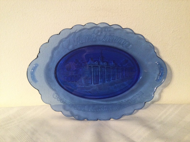 Vintage AVON MOUNT VERNON Dish/plate Cobalt Blue Oval George and Martha ...