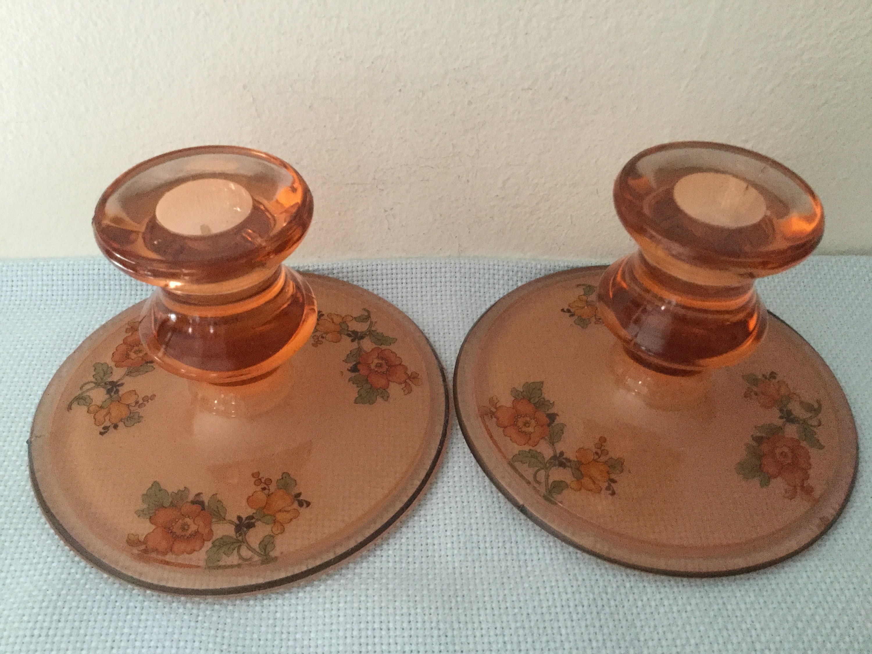 Salevintage PINK FROSTED Reverse Painted Candleholders - Etsy