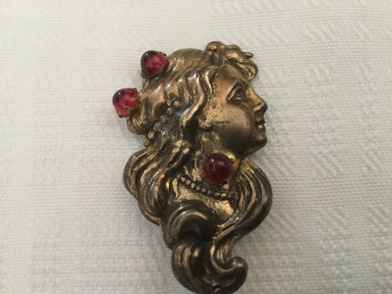 Saleantique ART NOUVEAU LADY Brooch Brass Woman Brooch | Etsy