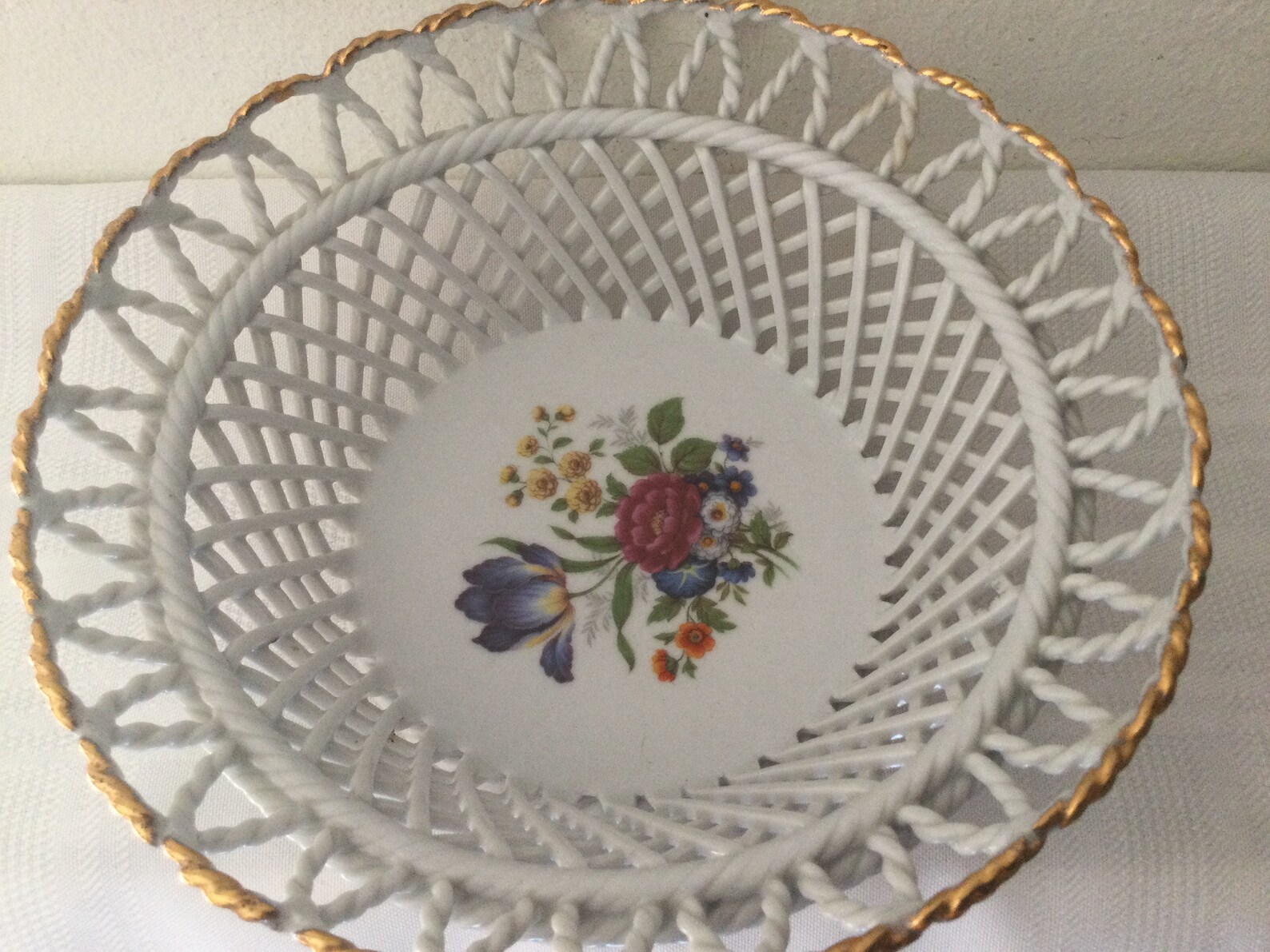 Vintage ROMANIA BASKET WEAVE Bowl Handpainted Open Weave Bowl - Etsy