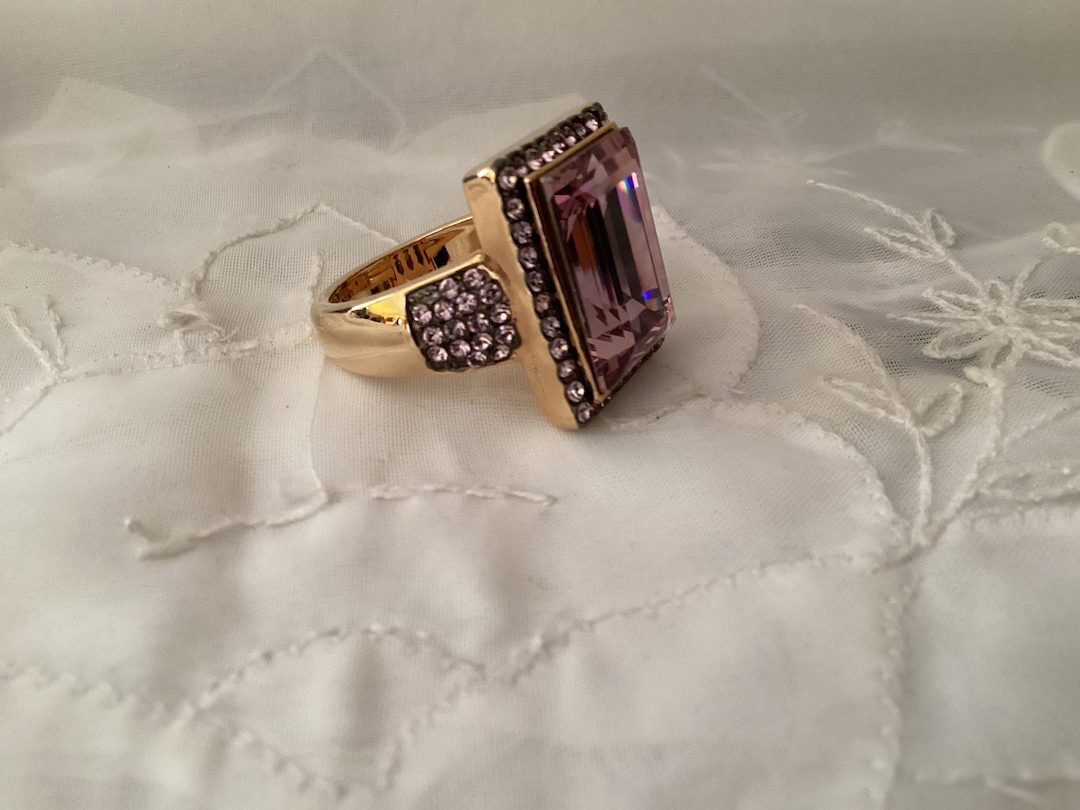 Sale****vintage Large AKKAD HSN RING Large Pink Faceted Rectangular ...