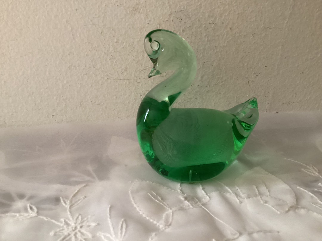 Vintage GREEN GLASS SWAN Murano Head and Old Label. Sweet Collectible ...