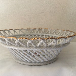 Vintage ROMANIA BASKET WEAVE Bowl Handpainted Open Weave Bowl - Etsy