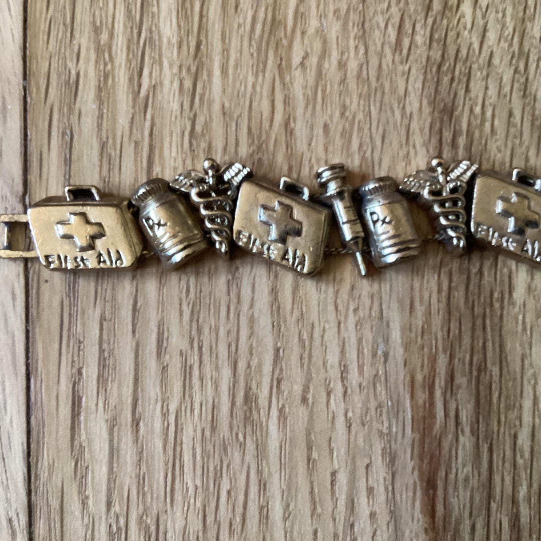 Vintage Brass/goldtone SLIDER MEDICAL BRACELET Nurse Bracelet Doctor ...