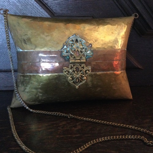 Brass & Copper Pillow Purse Copper/brass Purse With Royal - Etsy