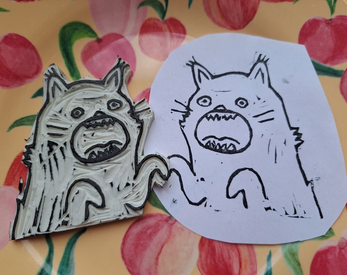 Angry Cat, Large Hand Made Rubber Stamp - Etsy
