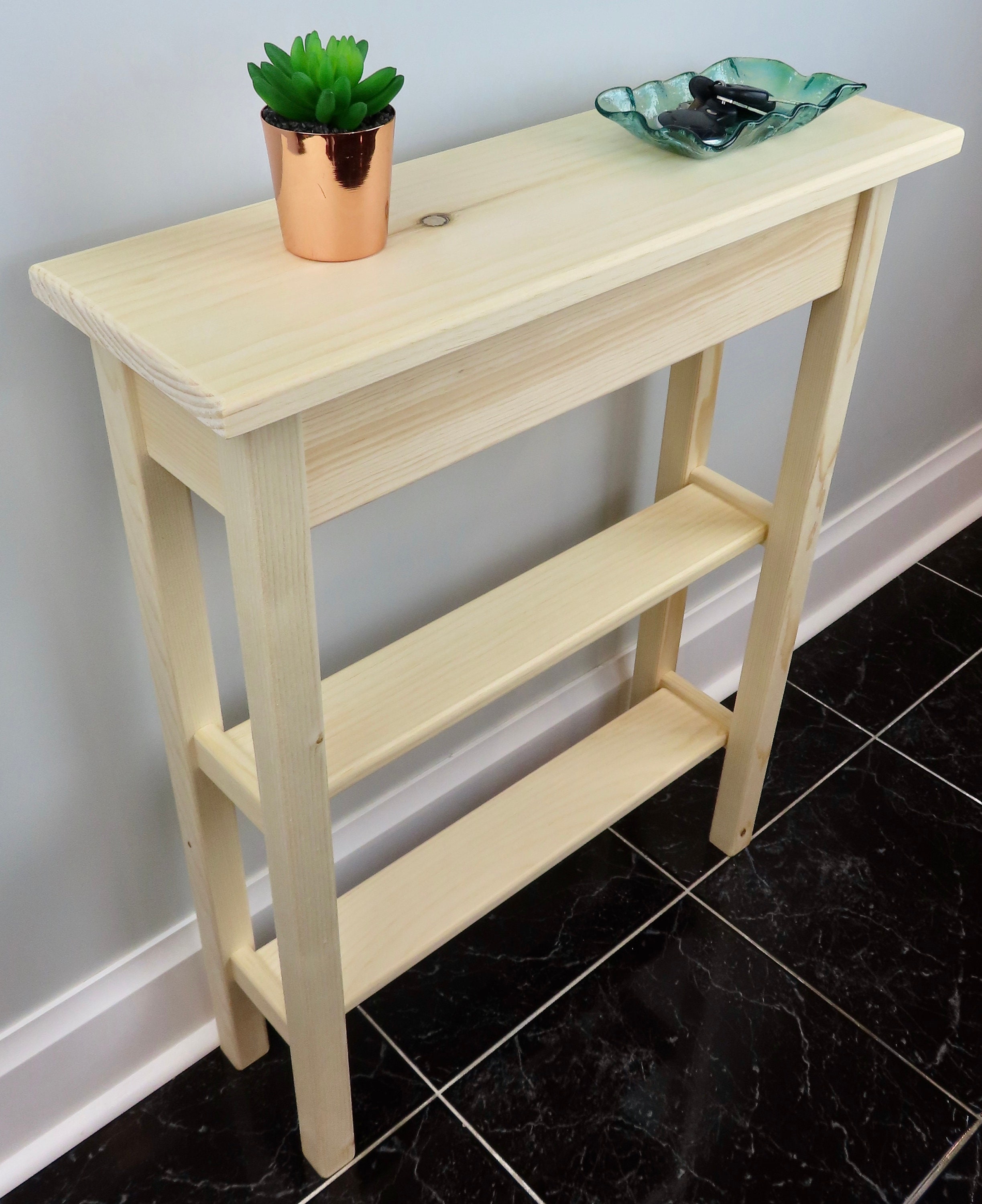 Unfinished Pine Narrow Shaker Console Sofa Wall Table With Bottom Shelf 24 Long X 7.5 Deep X 30 Tall Etsy