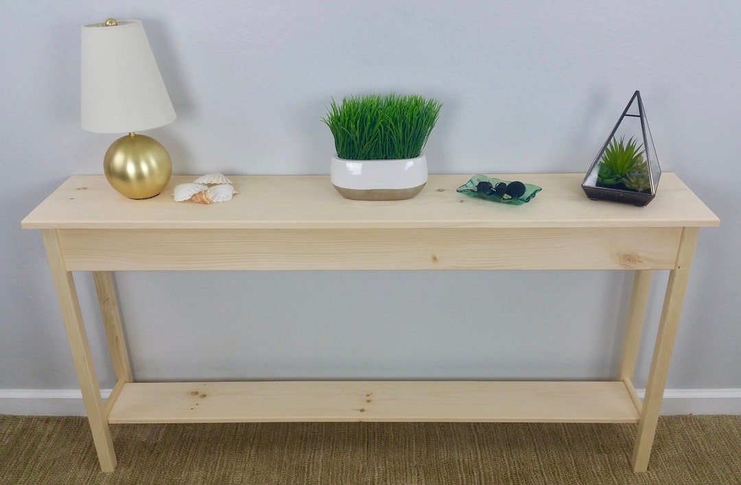 Unfinished Pine Shaker Console Table: Sofa Wall Table With Shelf 60” - Etsy
