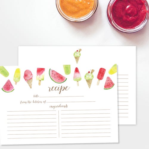 Watercolor Recipe Cards Set of 15 30 or 50 Red Pots - Etsy