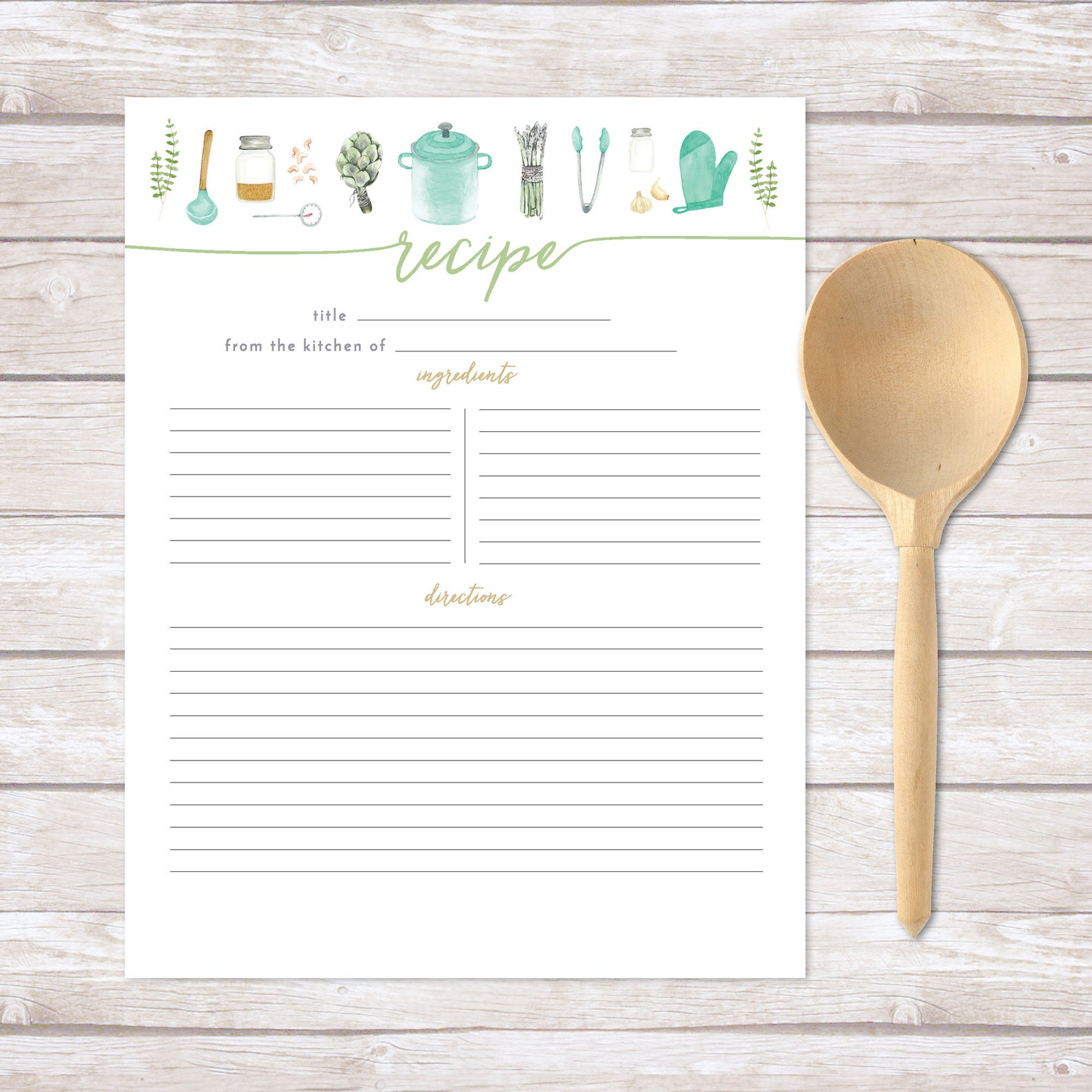 Large 8.5x11 Watercolor Recipe Cards Aqua - Etsy