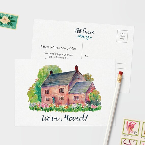 We've Moved Postcards Watercolor Moving Announcement | Etsy