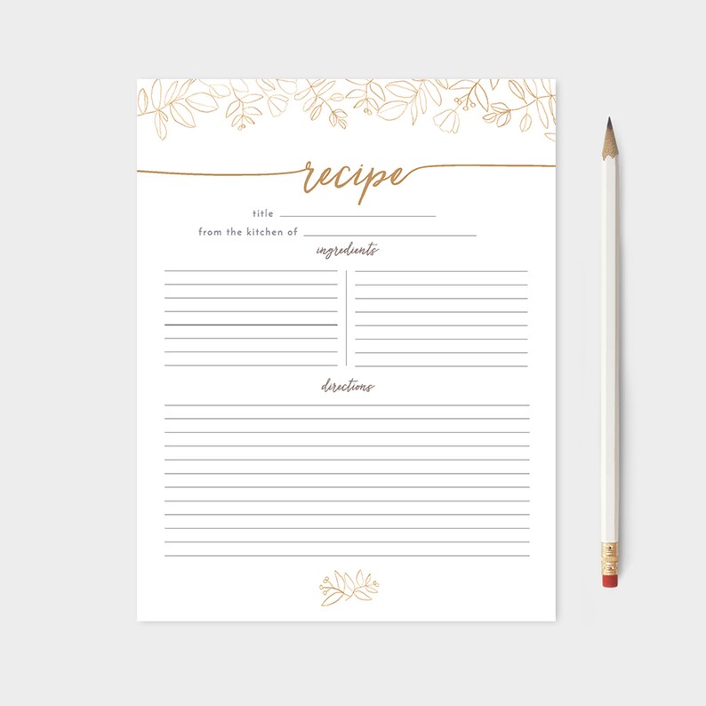 Large 8.5x11 Watercolor Recipe Cards Gold Line - Etsy