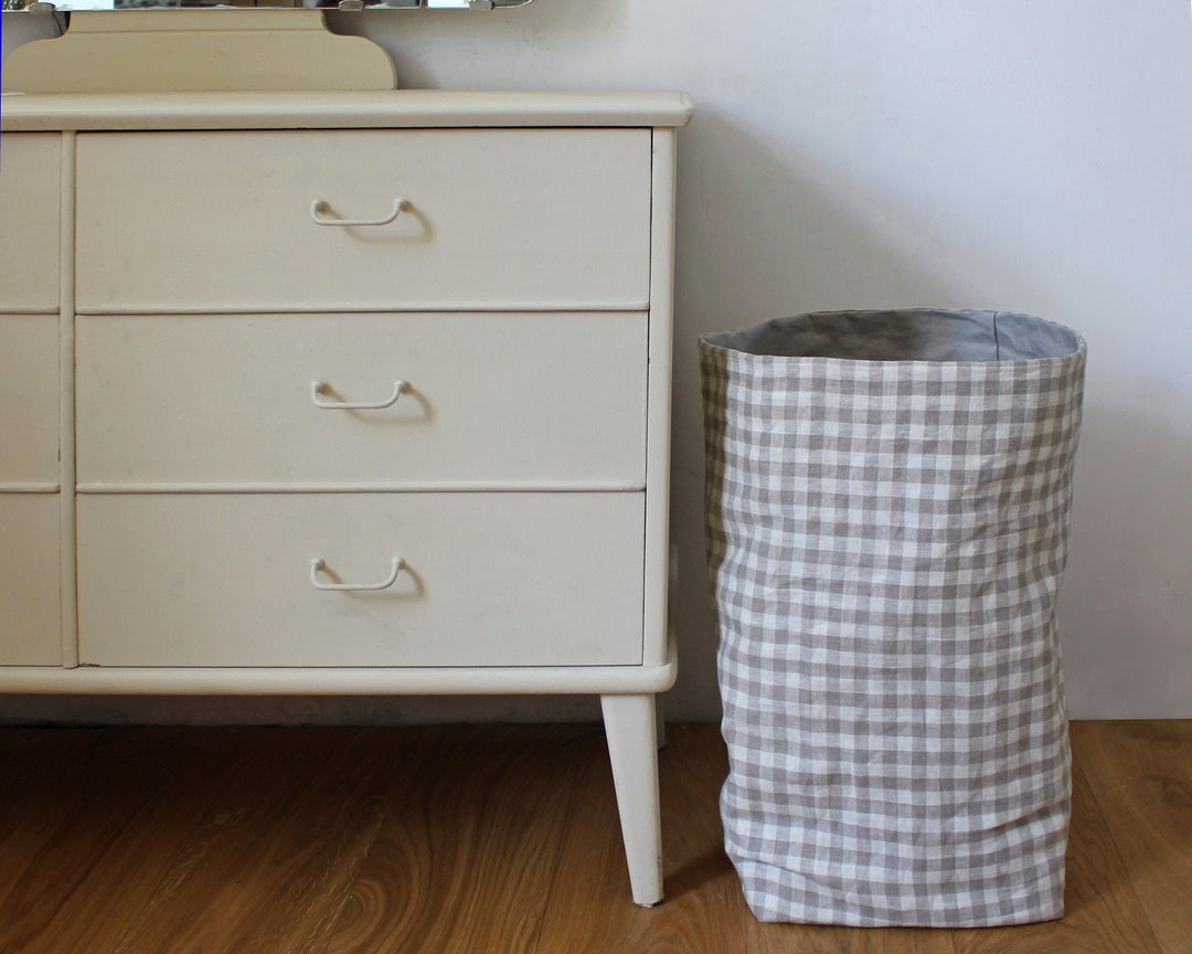 Linen Basket Stripy or Gingham Basket Linen and Washable - Etsy