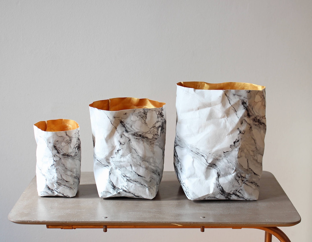 Marble Pattern Paper Bag, Washable Paper Basket, Minimalistic, Luxury ...