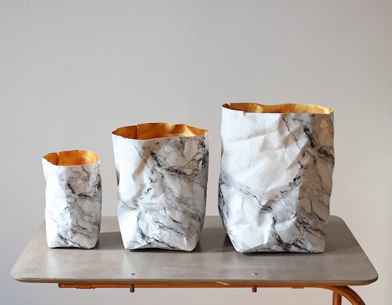 Marble Pattern Paper Bag Washable Paper Basket Minimalistic - Etsy UK