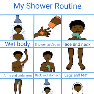 Shower Routine Checklist (2 Skin Colours) for Kids, Autism, ADHD ...