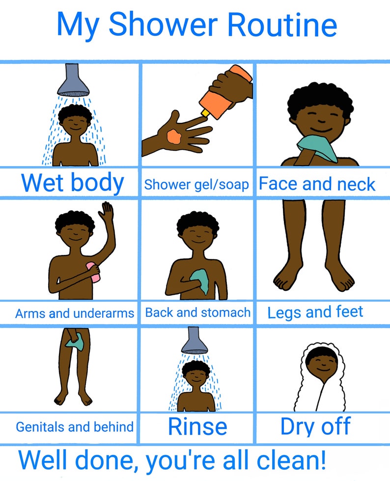 Shower Routine Checklist (2 Skin Colours) for Kids, Autism, ADHD ...