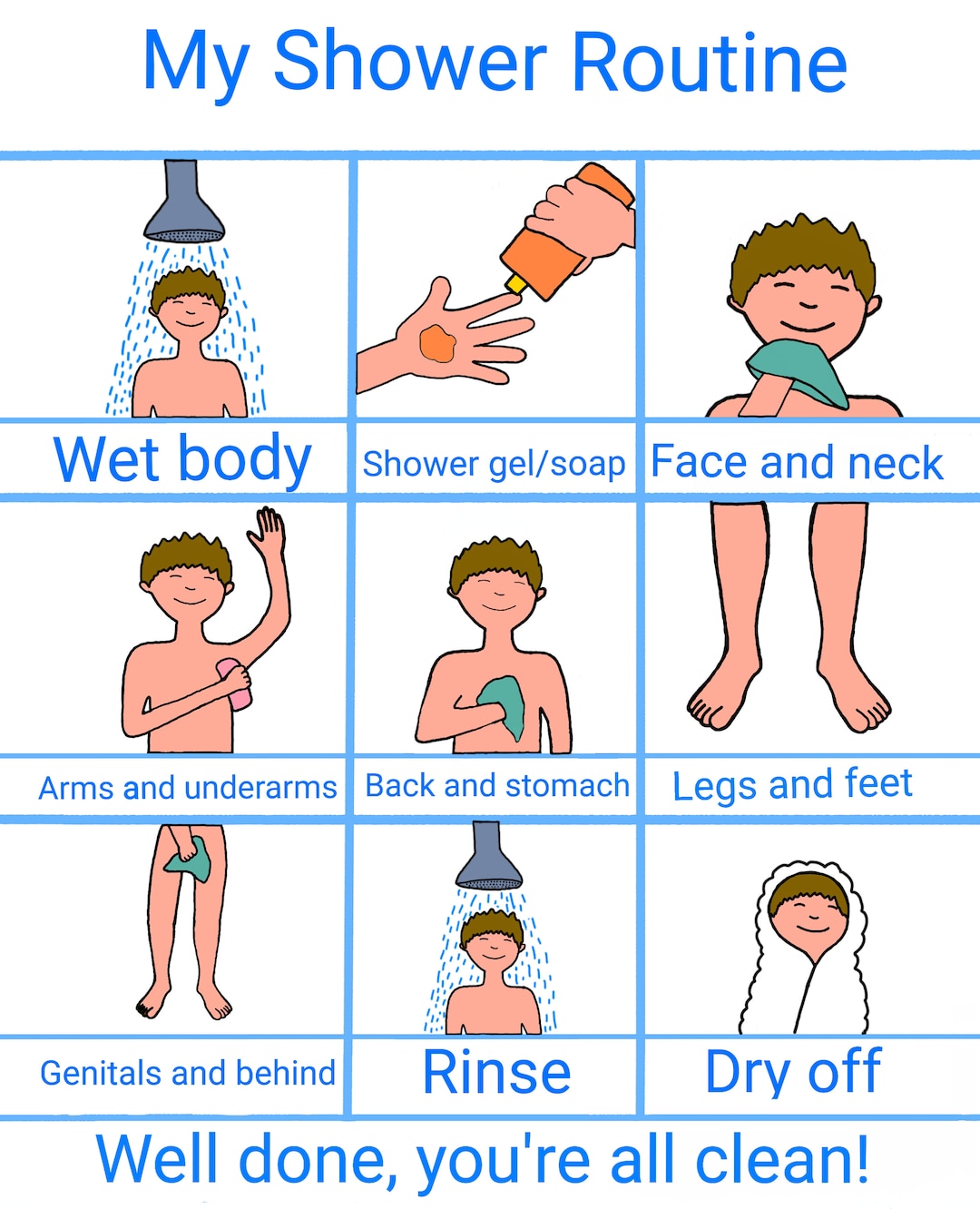Shower Routine Checklist (2 Skin Colours) for Kids, Autism, ADHD - Digital Print - Etsy UK