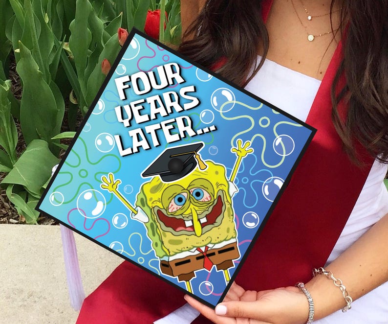 Custom Grad Cap Topper Four Years Later Funny Cartoon Graduation - Etsy