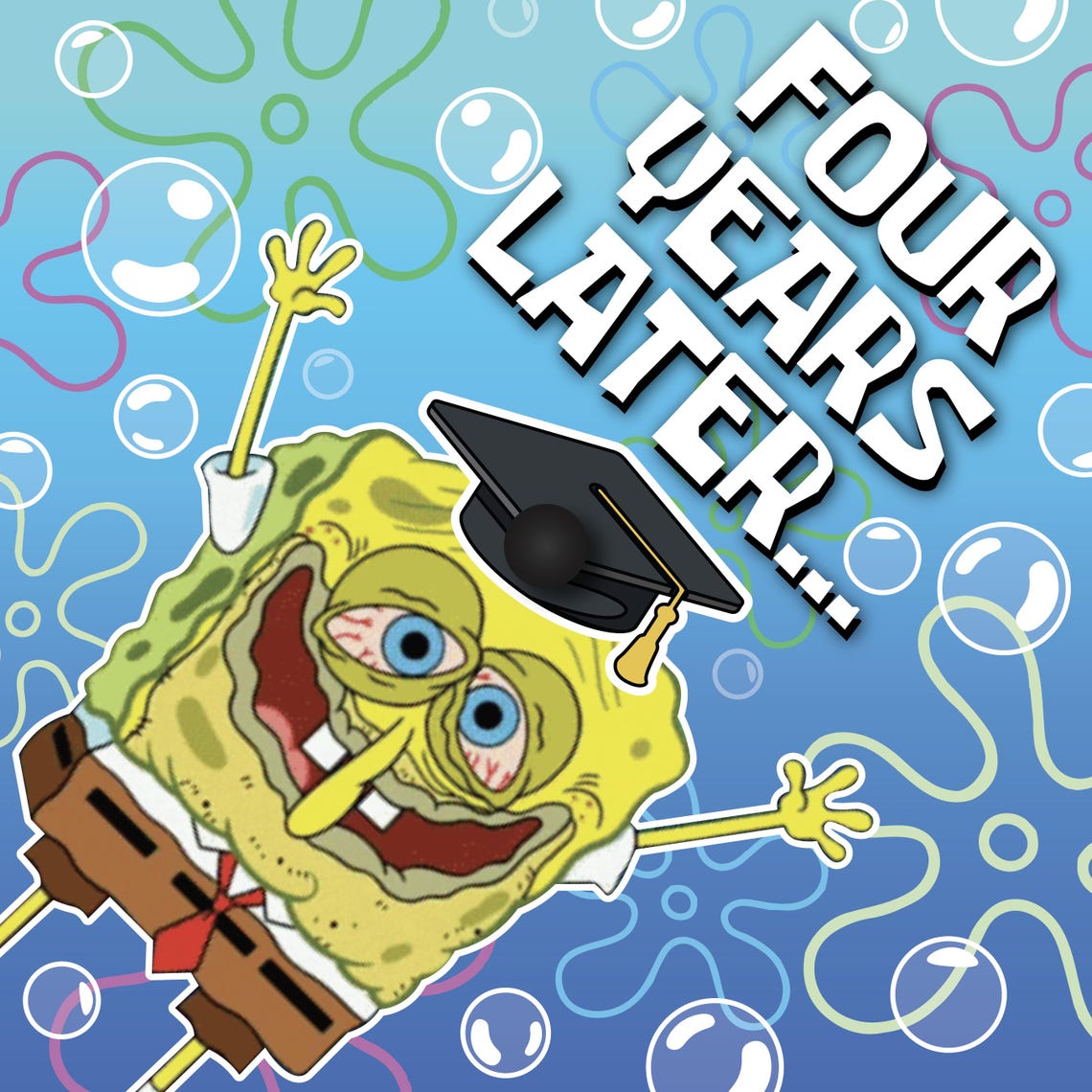 Custom Grad Cap Topper Four Years Later Funny Cartoon Graduation - Etsy