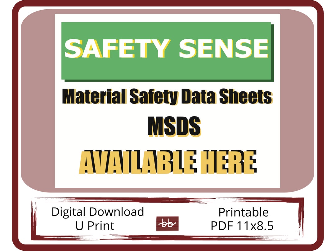 Material Safey Data Sheets MSDS Sign, 11 X 8.5 PDF Digital Download ...