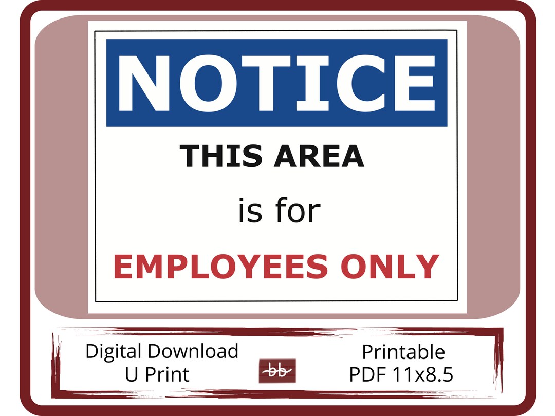EMPLOYEES ONLY Sign 11 X 8.5 PDF Digital Download, for Office, Home and ...