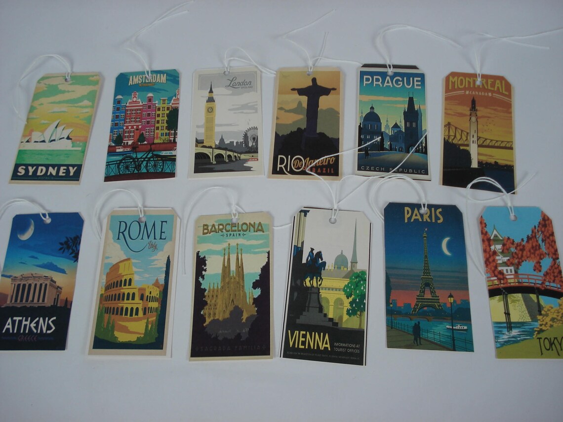 Vintage World Travel Poster Tags Travel Tags Scrapbook | Etsy