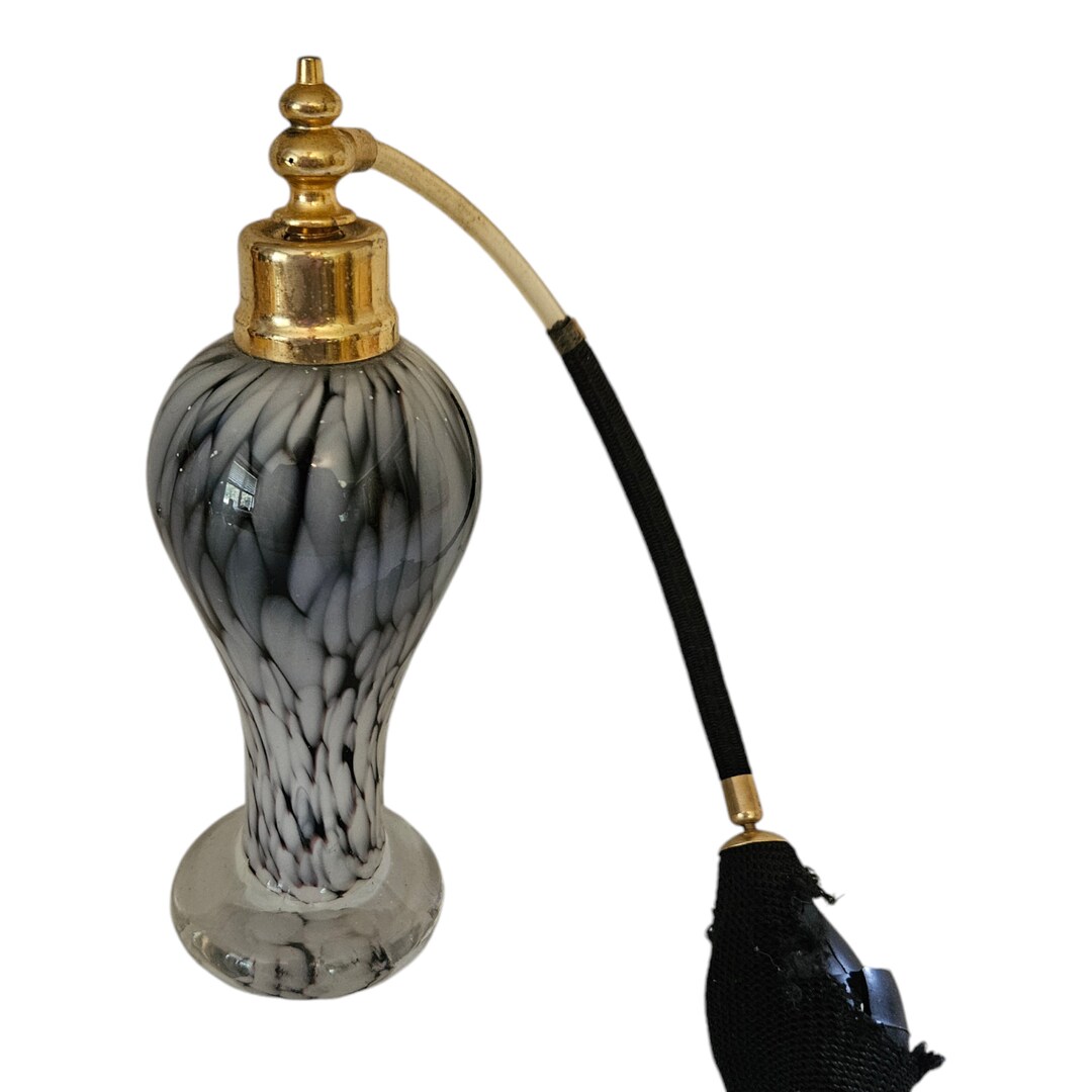 VTG Art Deco Glass Empty Perfume Squeeze Spray BOTTLE 7 Black White ...