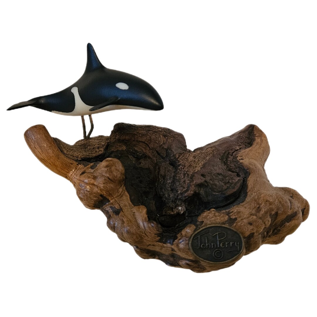 Vintage John Perry Orca Killer Whale Sculpture Figurine Burlwood - Etsy