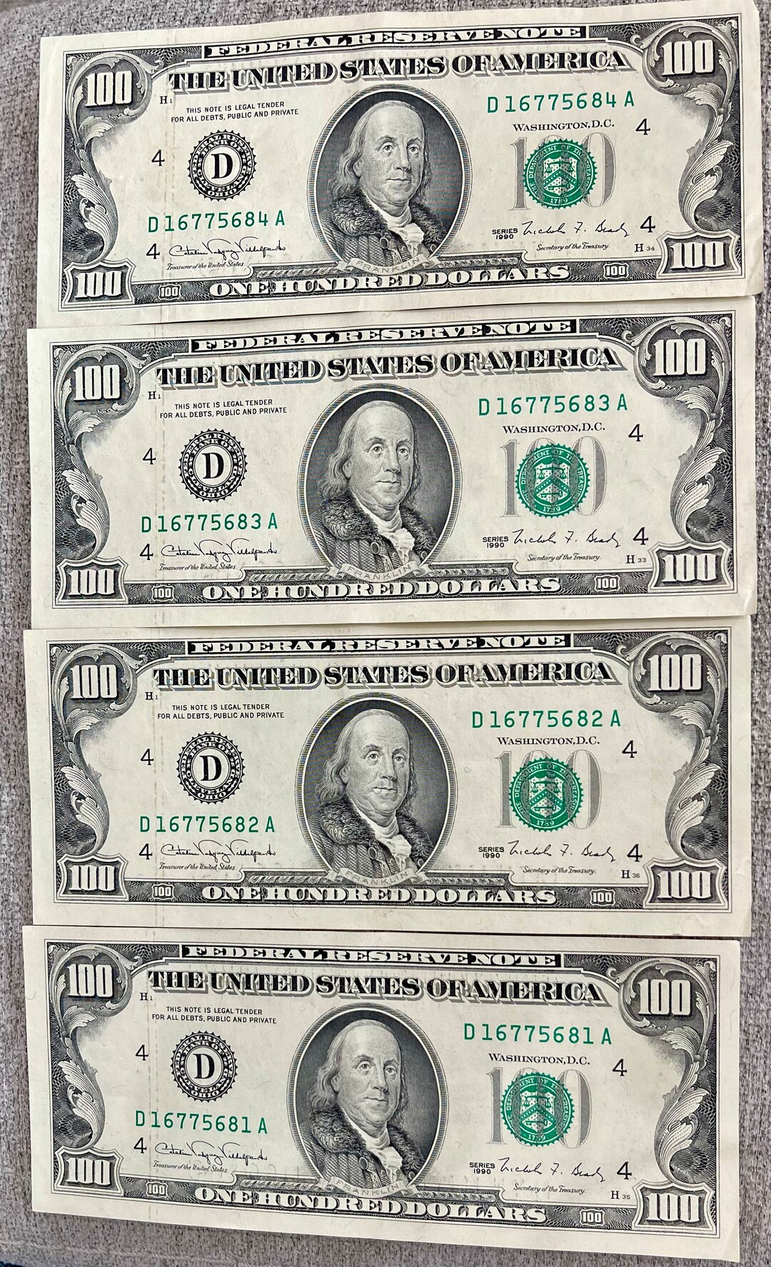 4 Uncirculated 100 Dollars Note With Sequential Numbers - Etsy