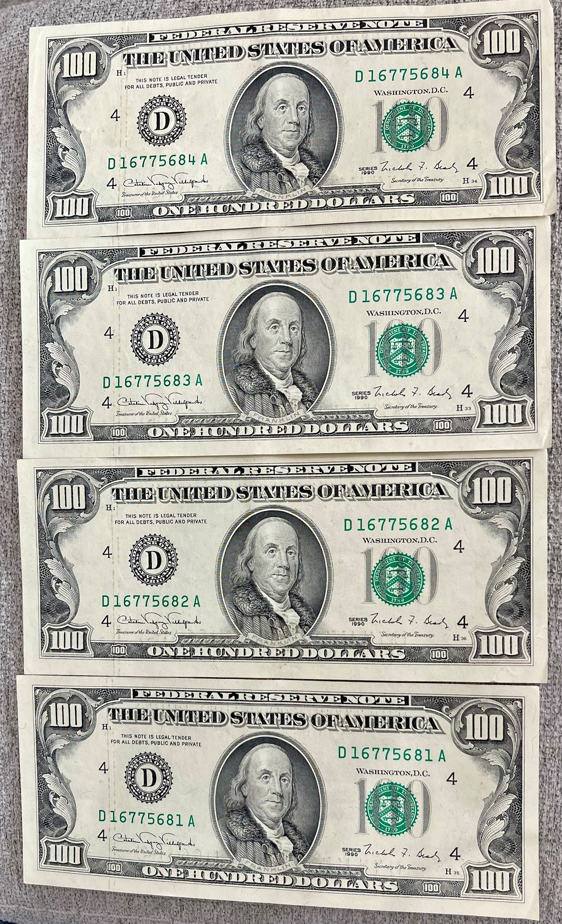 4 Uncirculated 100 Dollars Note With Sequential Numbers - Etsy