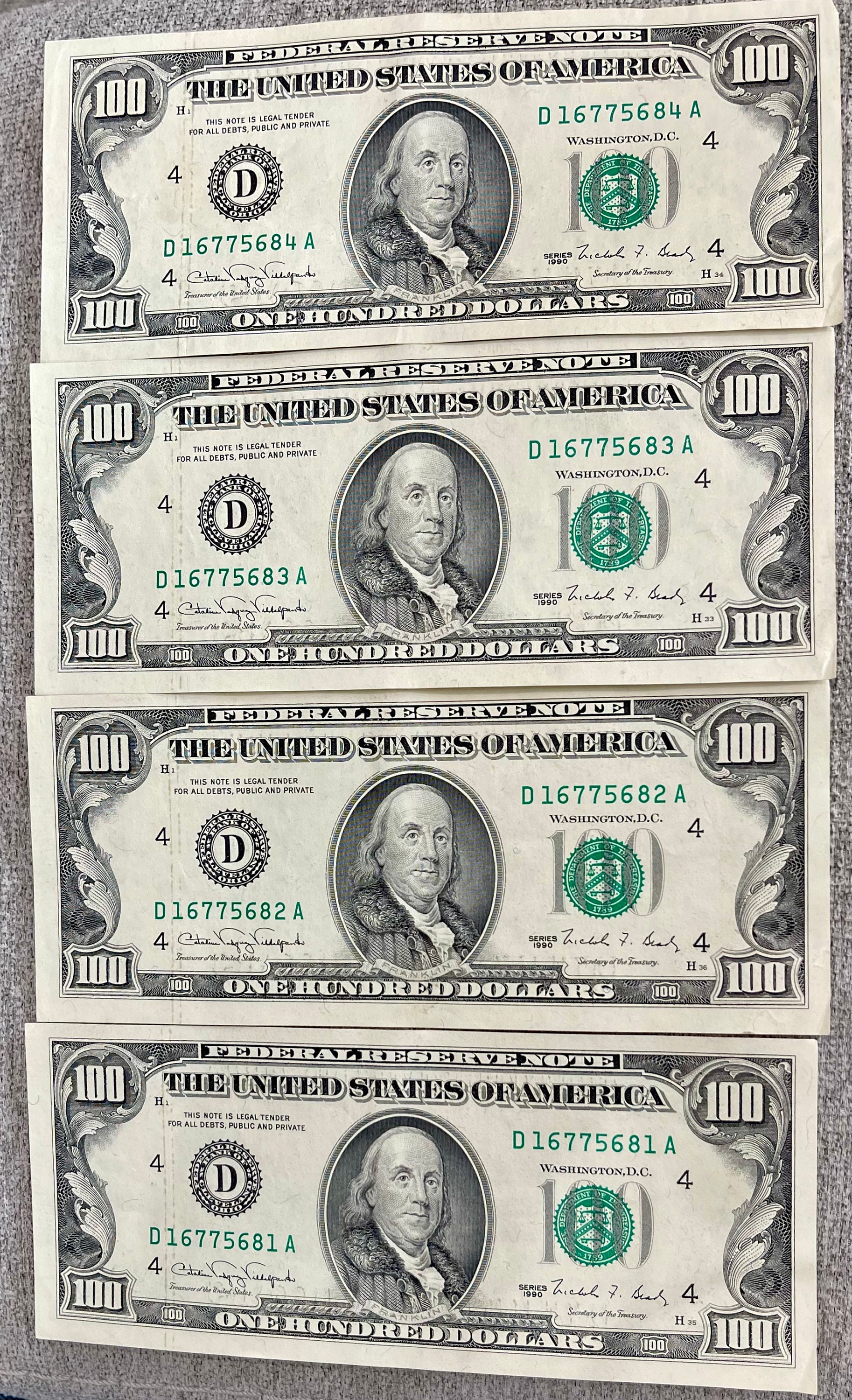 4 Uncirculated 100 Dollars Note With Sequential Numbers - Etsy