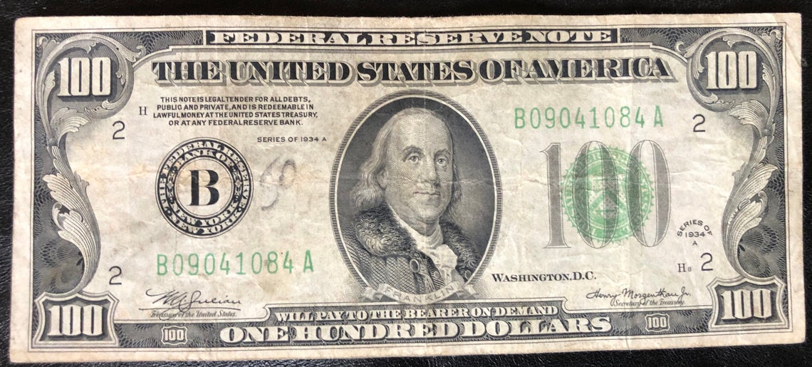 100 Dollars Federal Reserve Note 1934 A Circulated Etsy