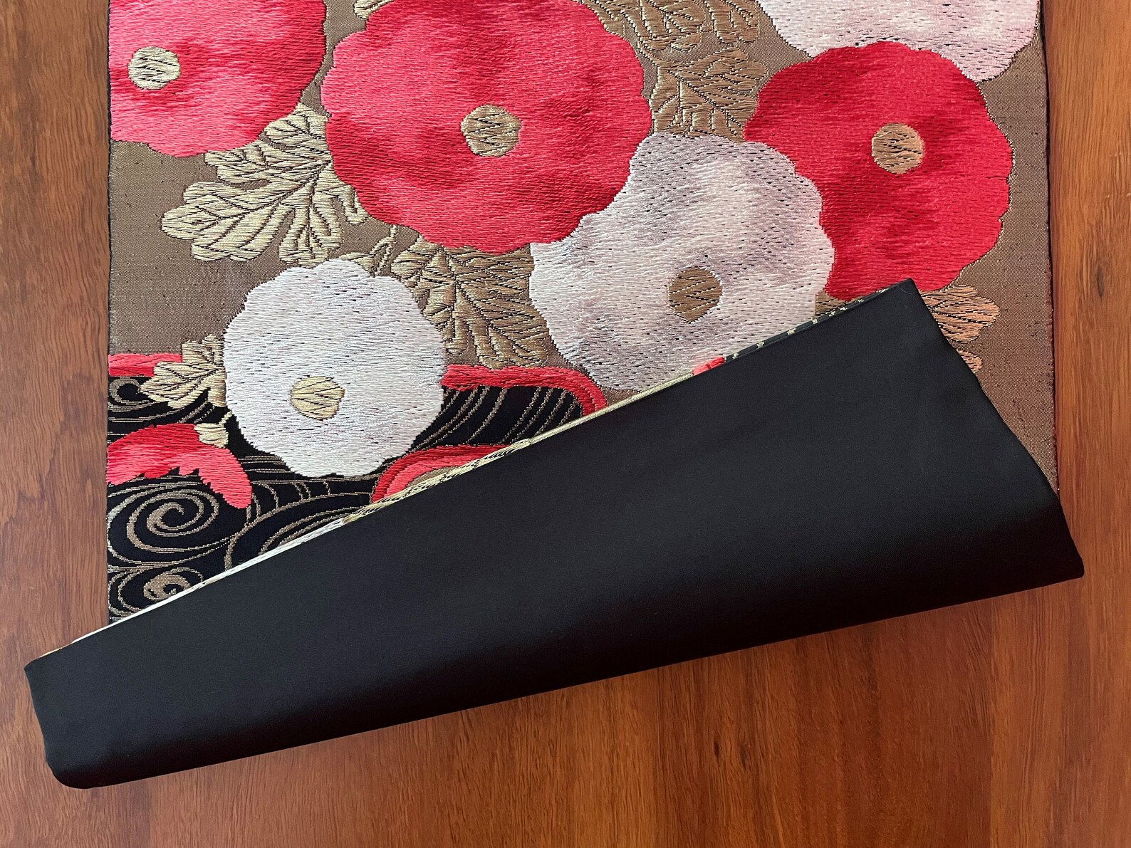 Japanese Obi Table Runner Black Gold Silver With White & - Etsy