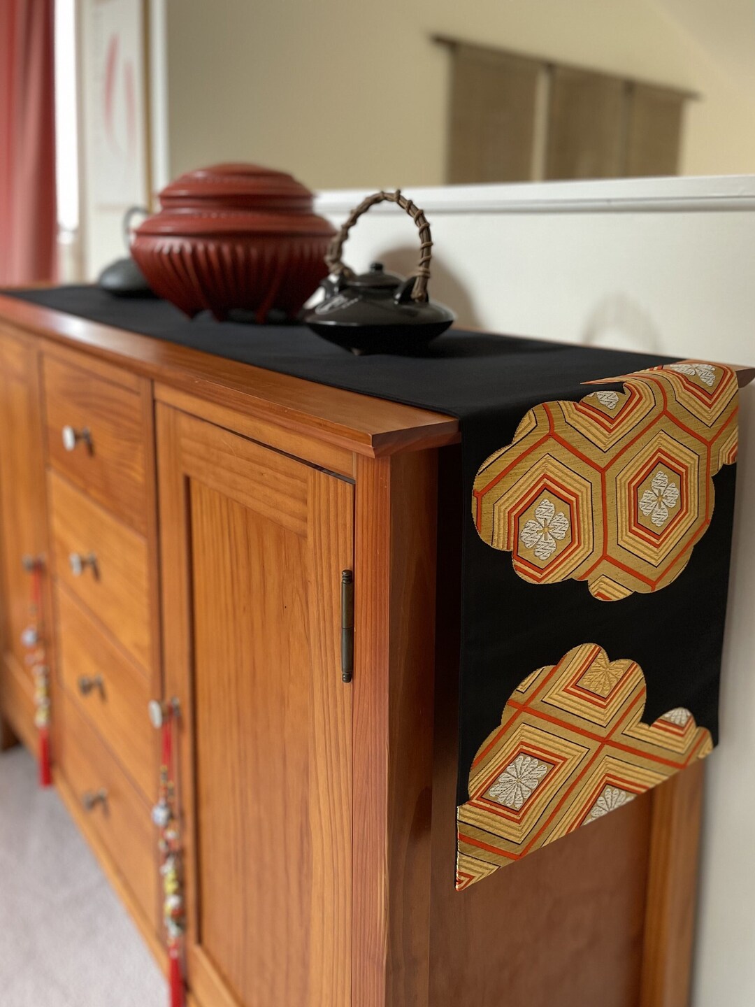 Japanese Obi Table Runner Black, Gold & Silver 185cm X 30cm - Etsy